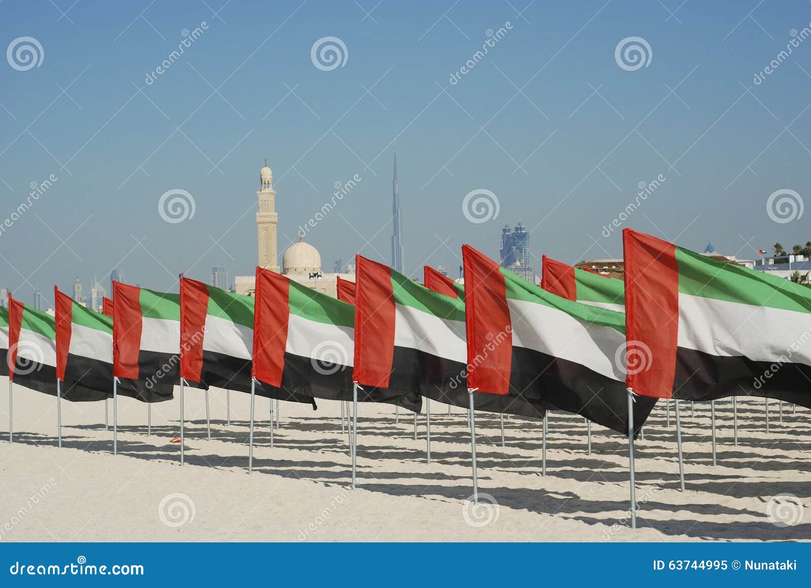 General View of the Flags and the Mosque Stock Image - Image of desert ...