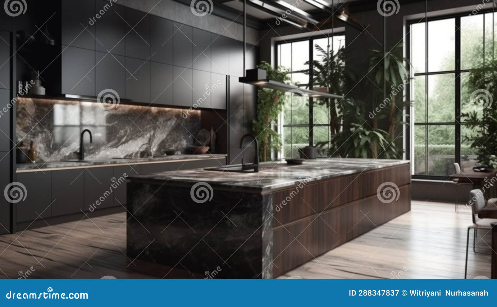 General View of Luxury Kitchen with Countertop and Kitchen Equipment ...