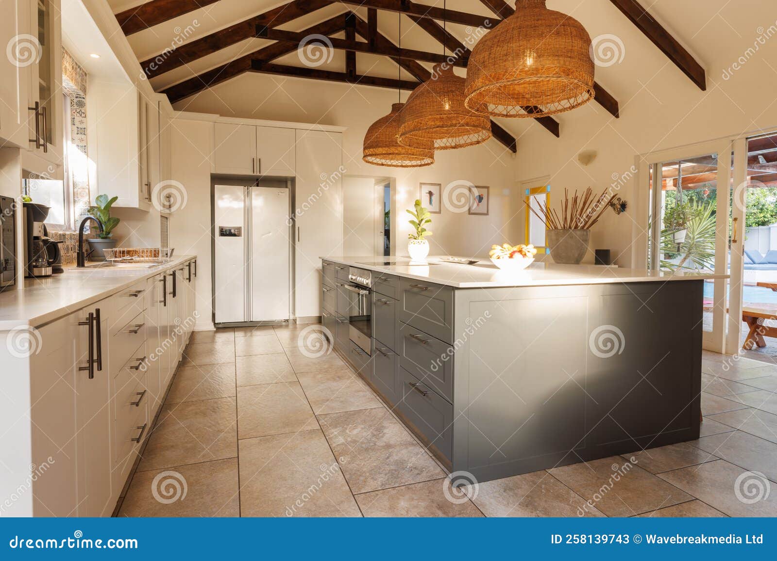 General View of Modern Kitchen with Countertop and Kitchen Equipment ...