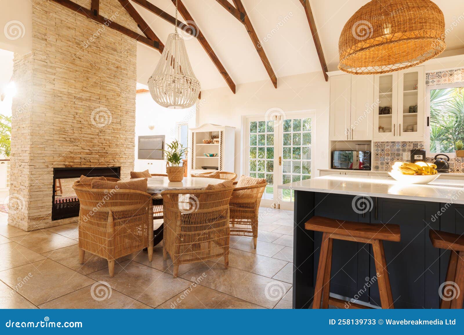 General View of Modern Kitchen with Table, Chairs, Countertop and ...