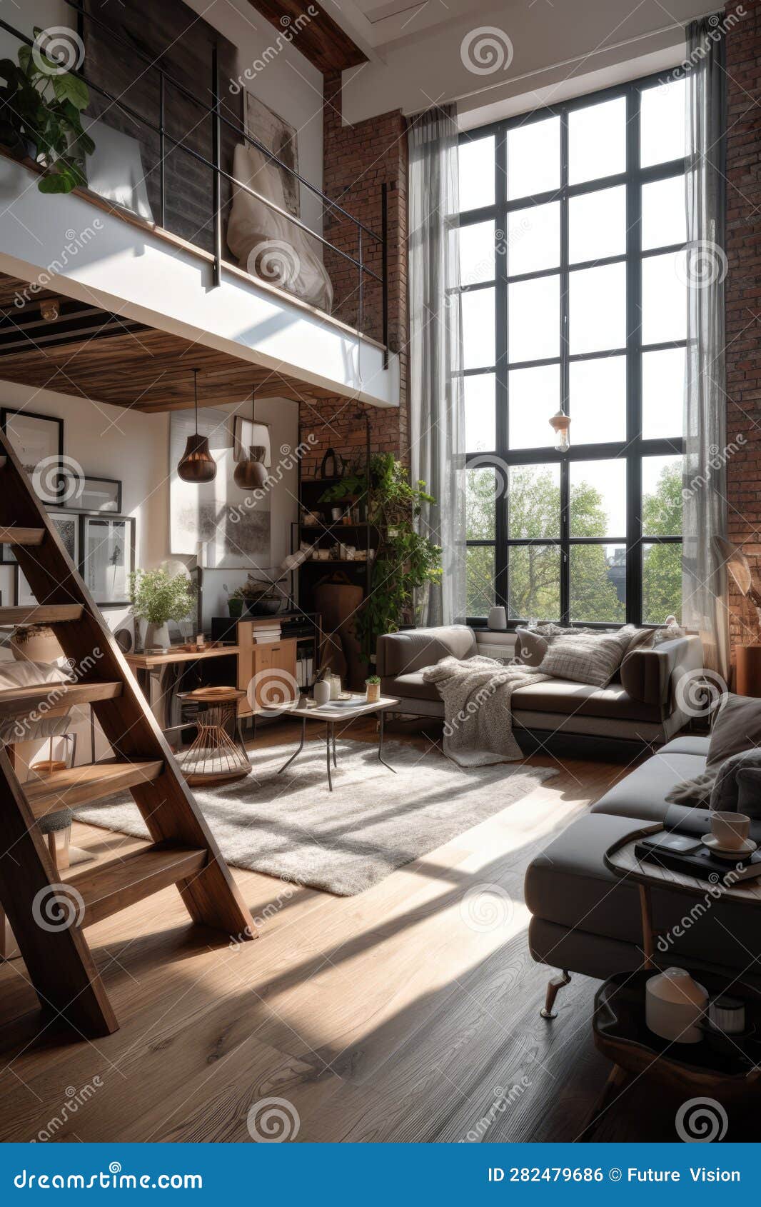 General View of Modern Loft Apartment with Large Window, Created Using ...