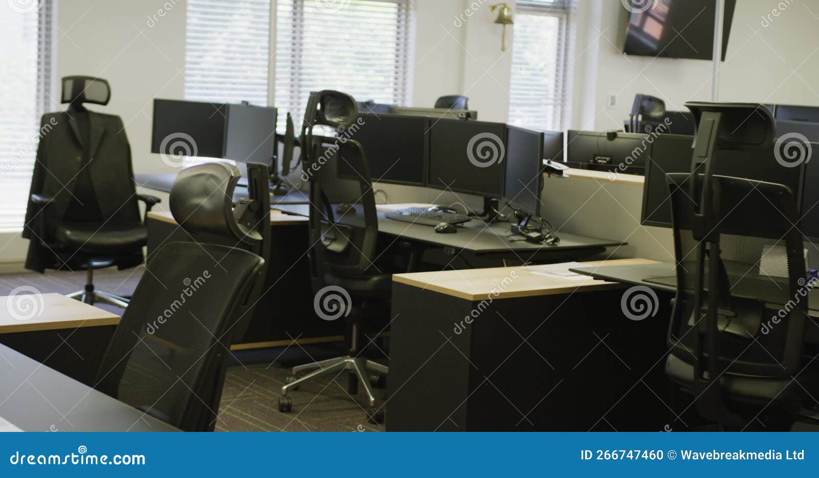 General View of Modern Office with Desks and Computers, Slow Motion ...