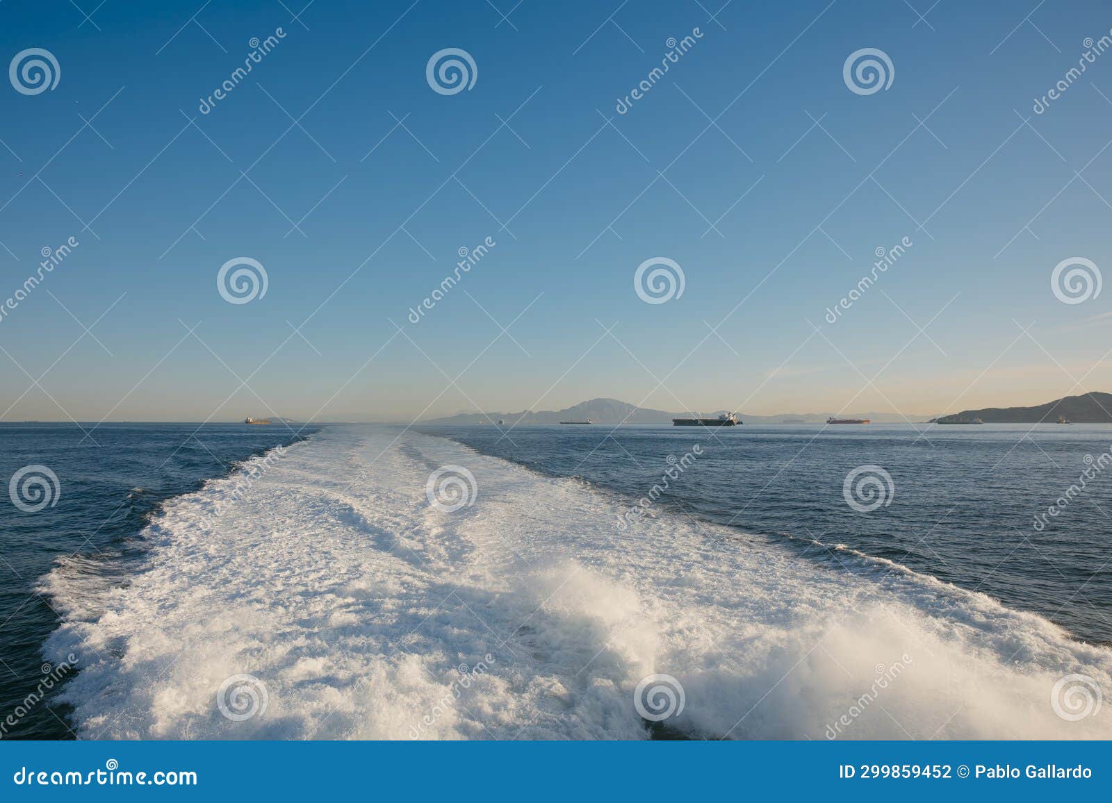 General View of the Strait of Gibraltar and the Wake of a Ship Stock ...