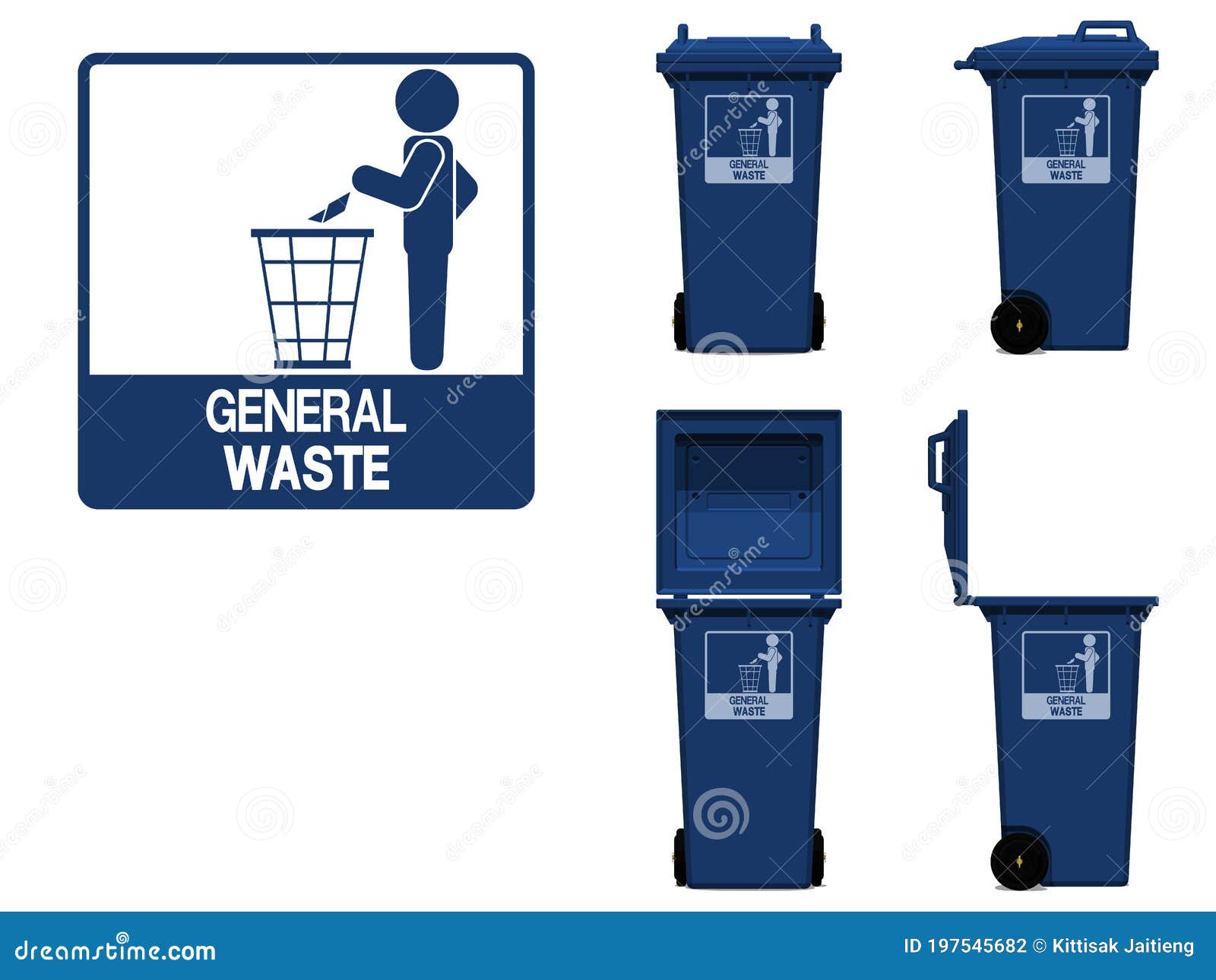 General Waste Icon and Bin on Transparent Background Stock Vector ...