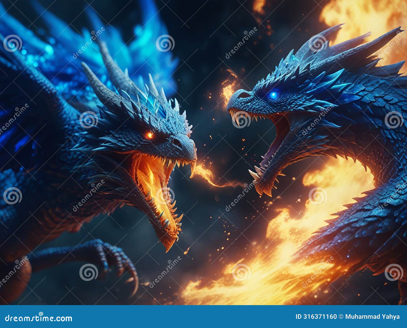 Batte Between Dragons With Their Respective Bursts Of Fire Royalty-Free ...
