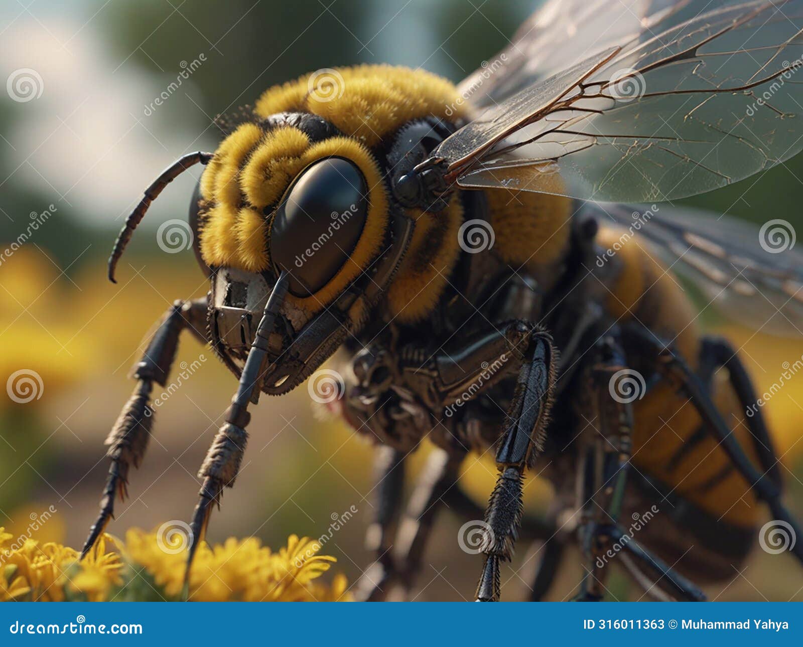 A Bee Close Up, Partial Body Part Of A Robotic Device Royalty-Free ...