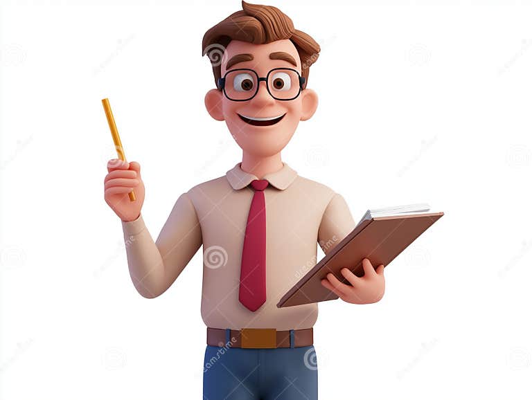 3d Cartoon Illustration Of A Male Teacher Depicted With A Friendly And