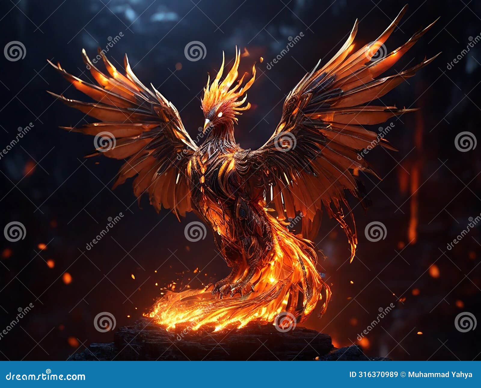 Phoenix Bird with Flaming Wings and Tail Stock Illustration ...