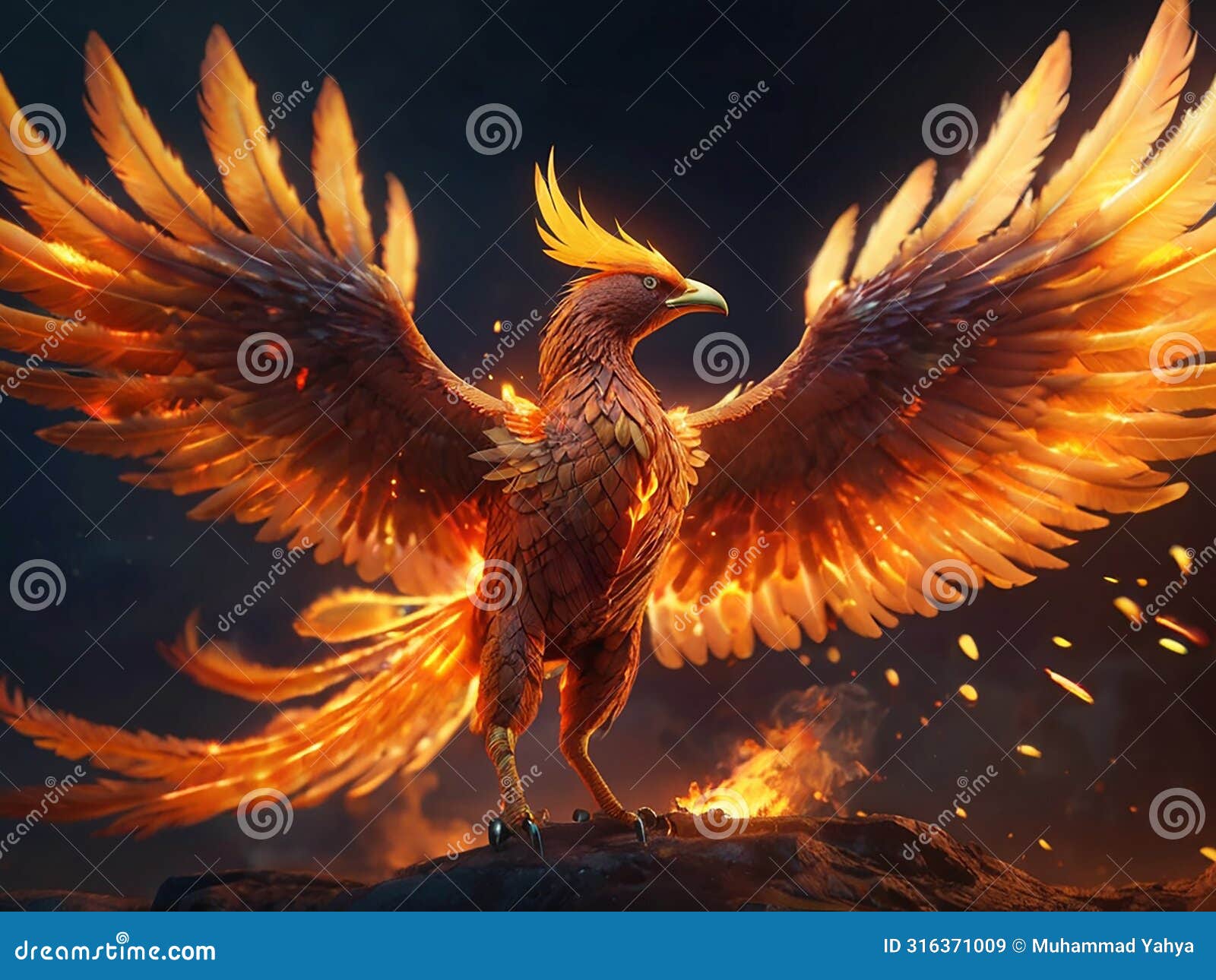 Phoenix Bird with Flaming Wings and Tail Stock Illustration ...