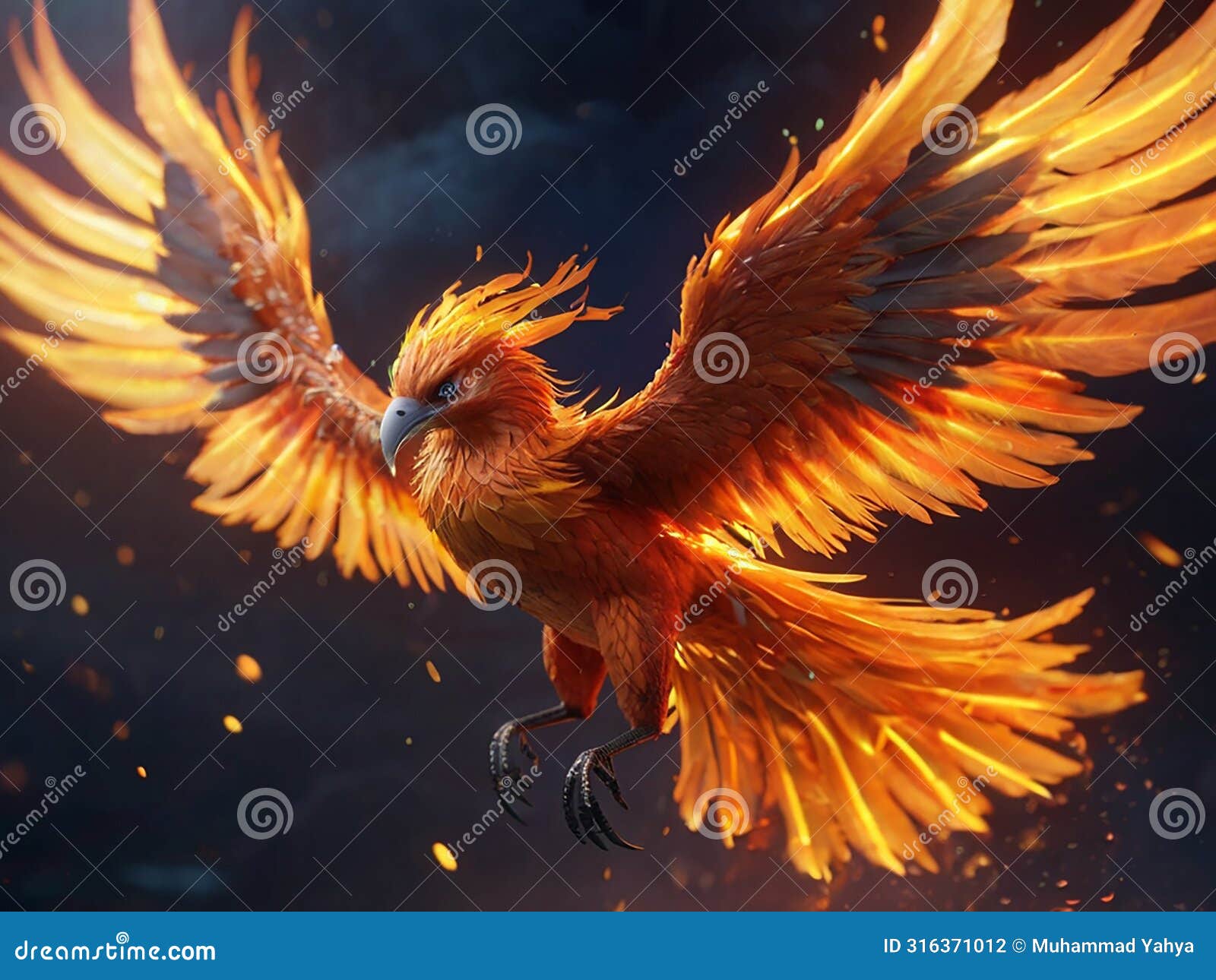 Phoenix Bird with Flaming Wings and Tail Stock Illustration ...