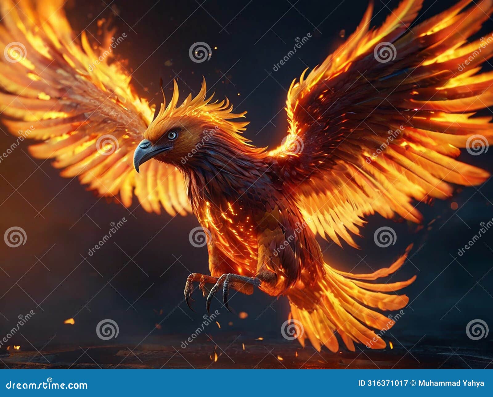 Phoenix Bird with Flaming Wings and Tail Stock Illustration ...