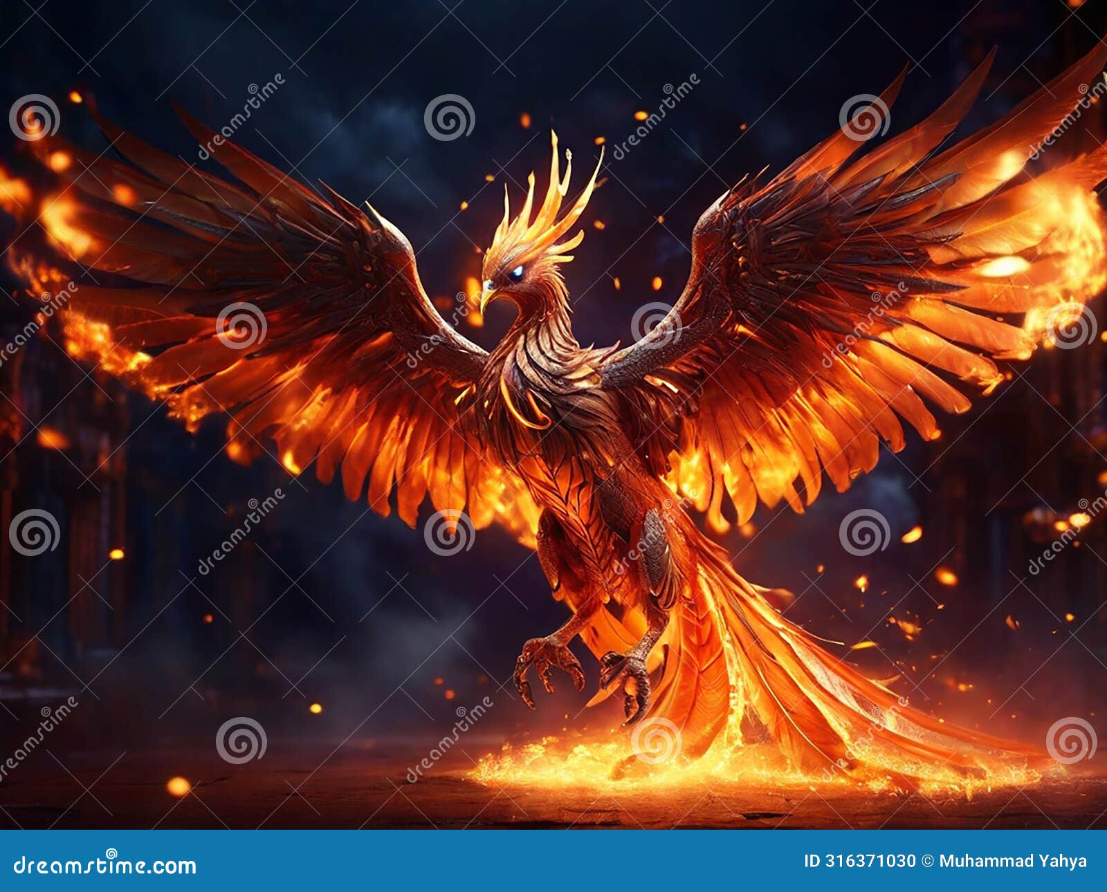 Phoenix Bird with Flaming Wings and Tail Stock Illustration ...
