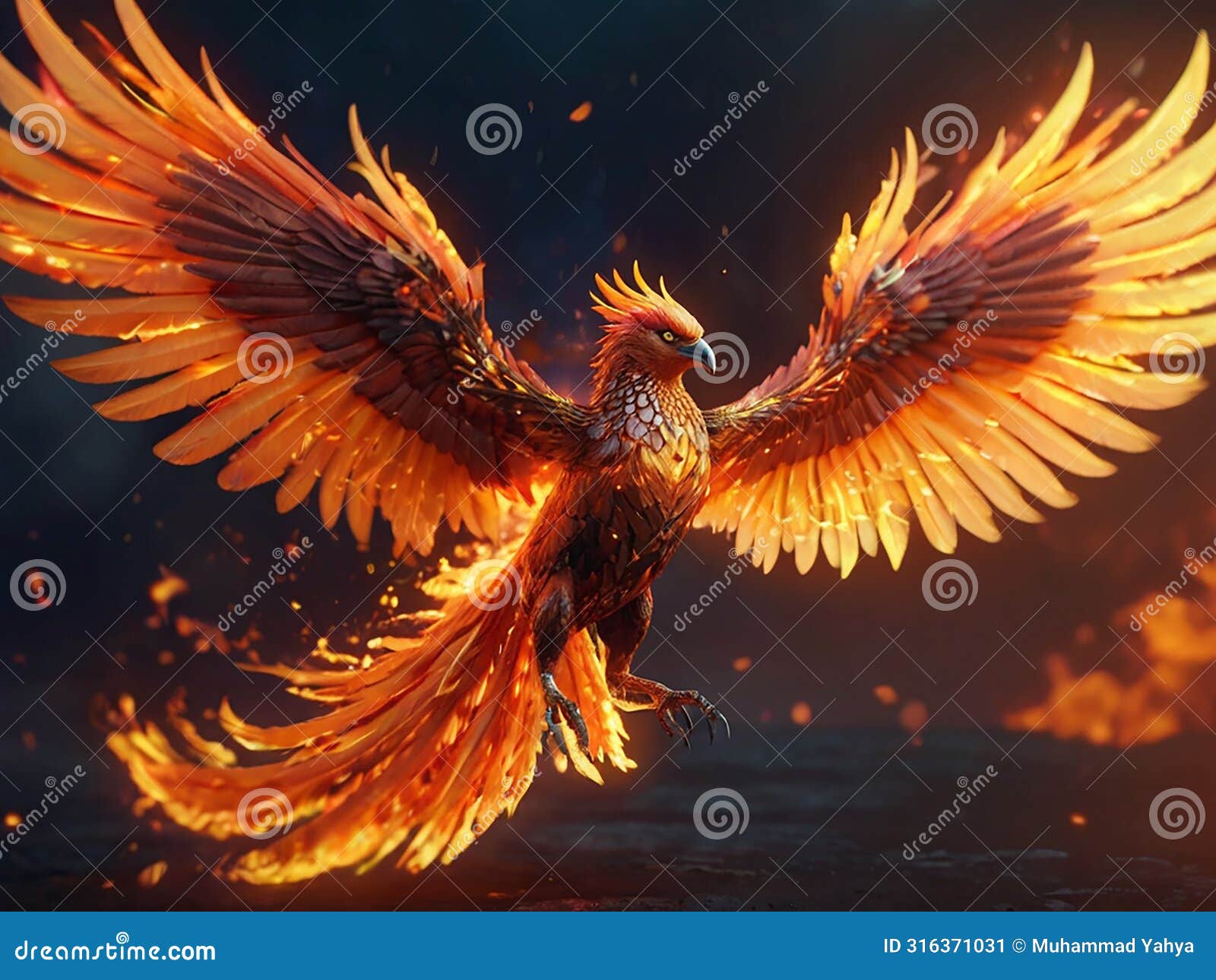 Phoenix Bird with Flaming Wings and Tail Stock Illustration ...