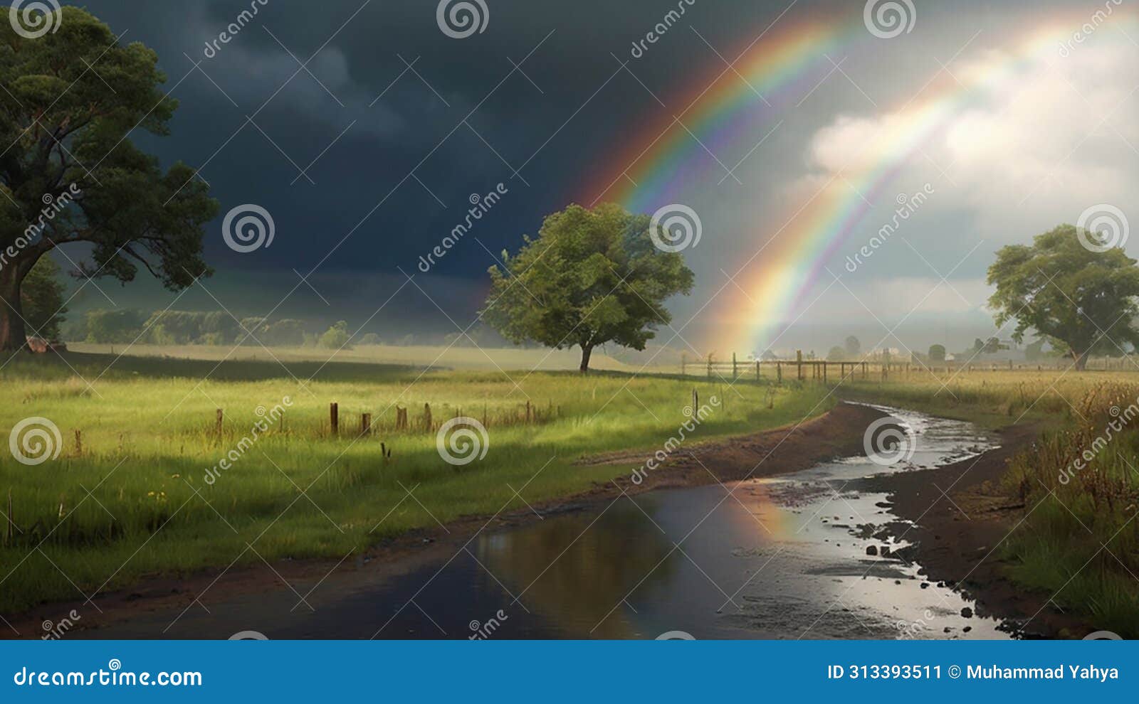 Rainbow that Appears after the Rain, Countryside Stock Illustration ...