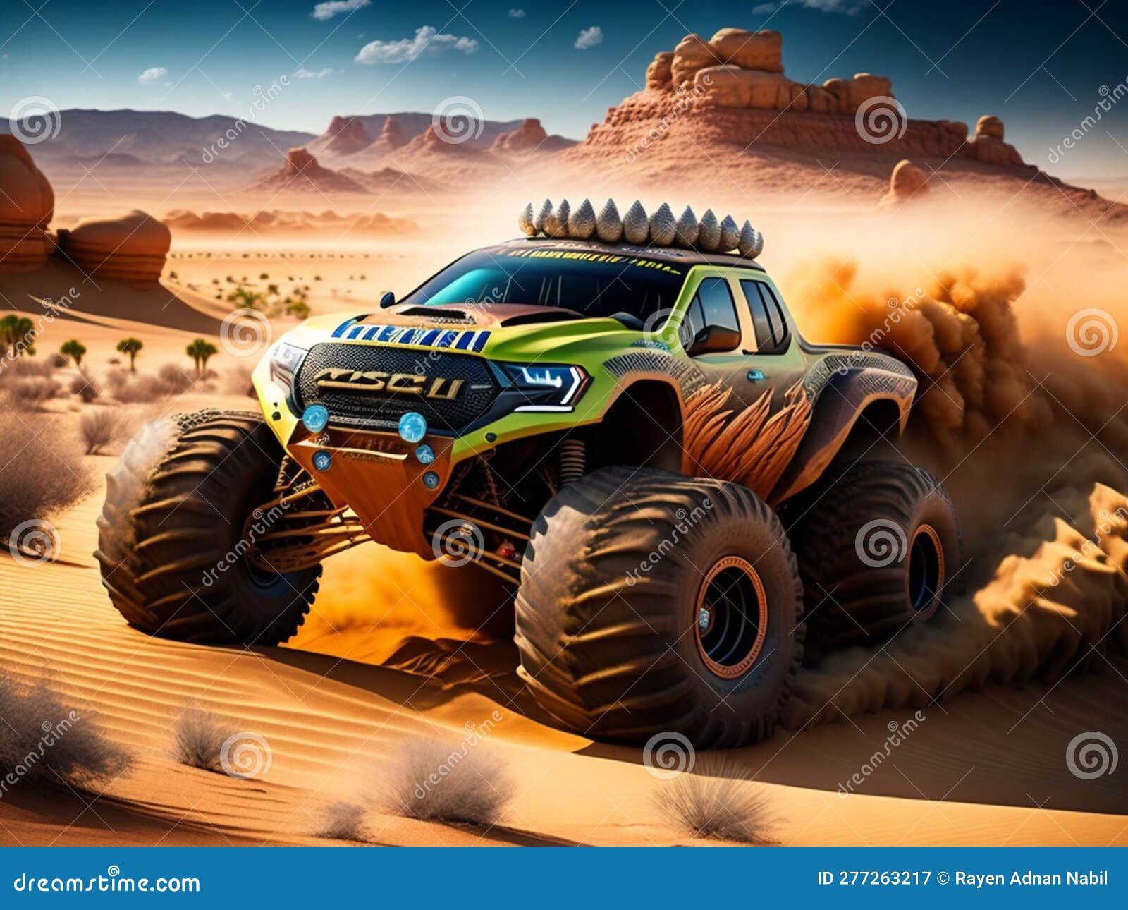 Truck monster on desert stock illustration. Illustration of tire ...