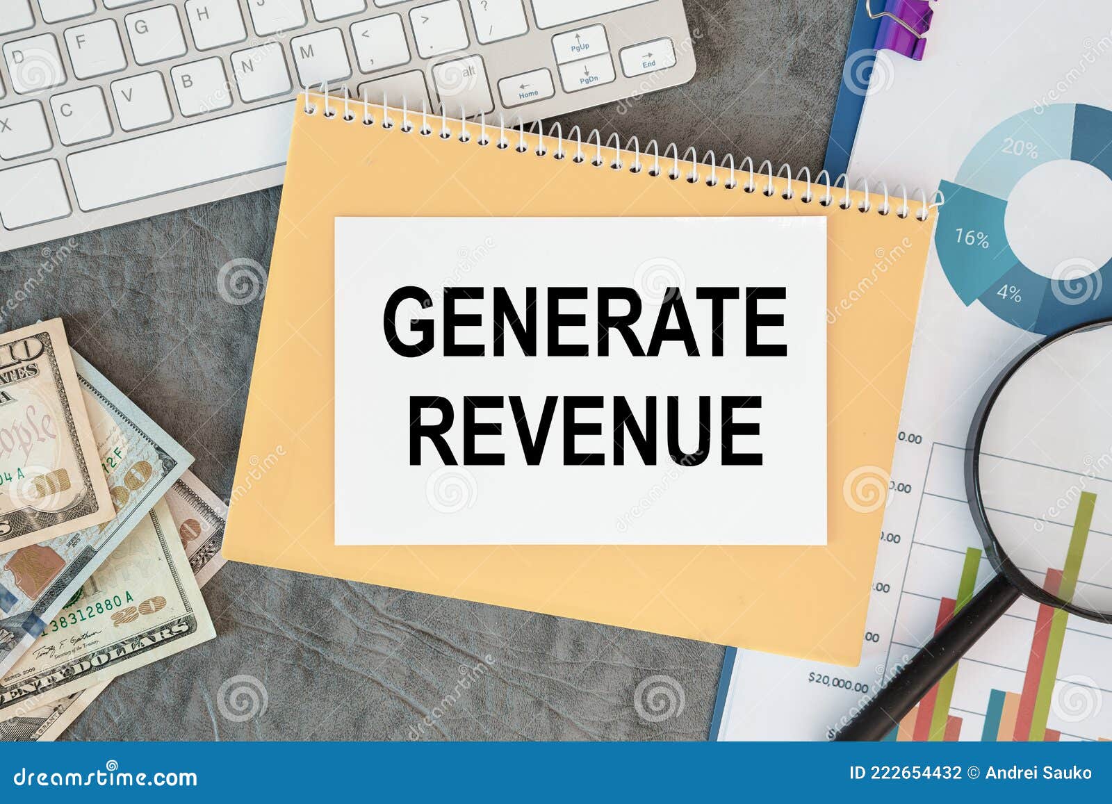 GENERATE REVENUE is Written in a Document on the Office Desk, Keyboard ...