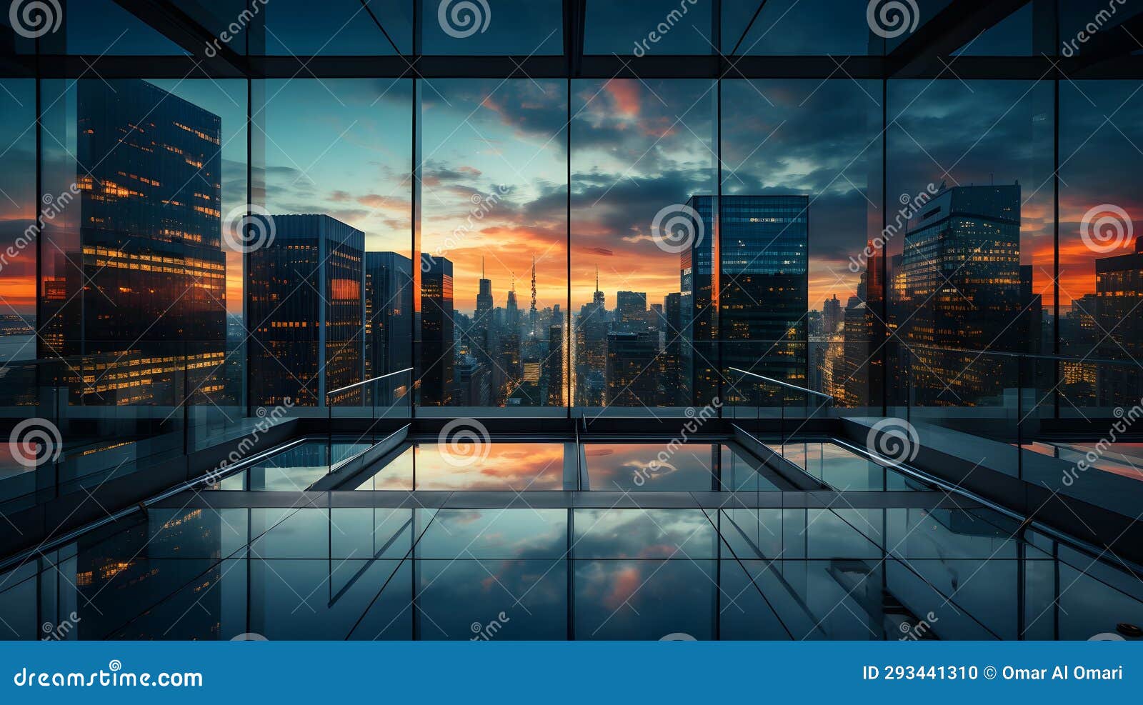 A View of a City at Sunset from a Window.Window View from Glass Window ...