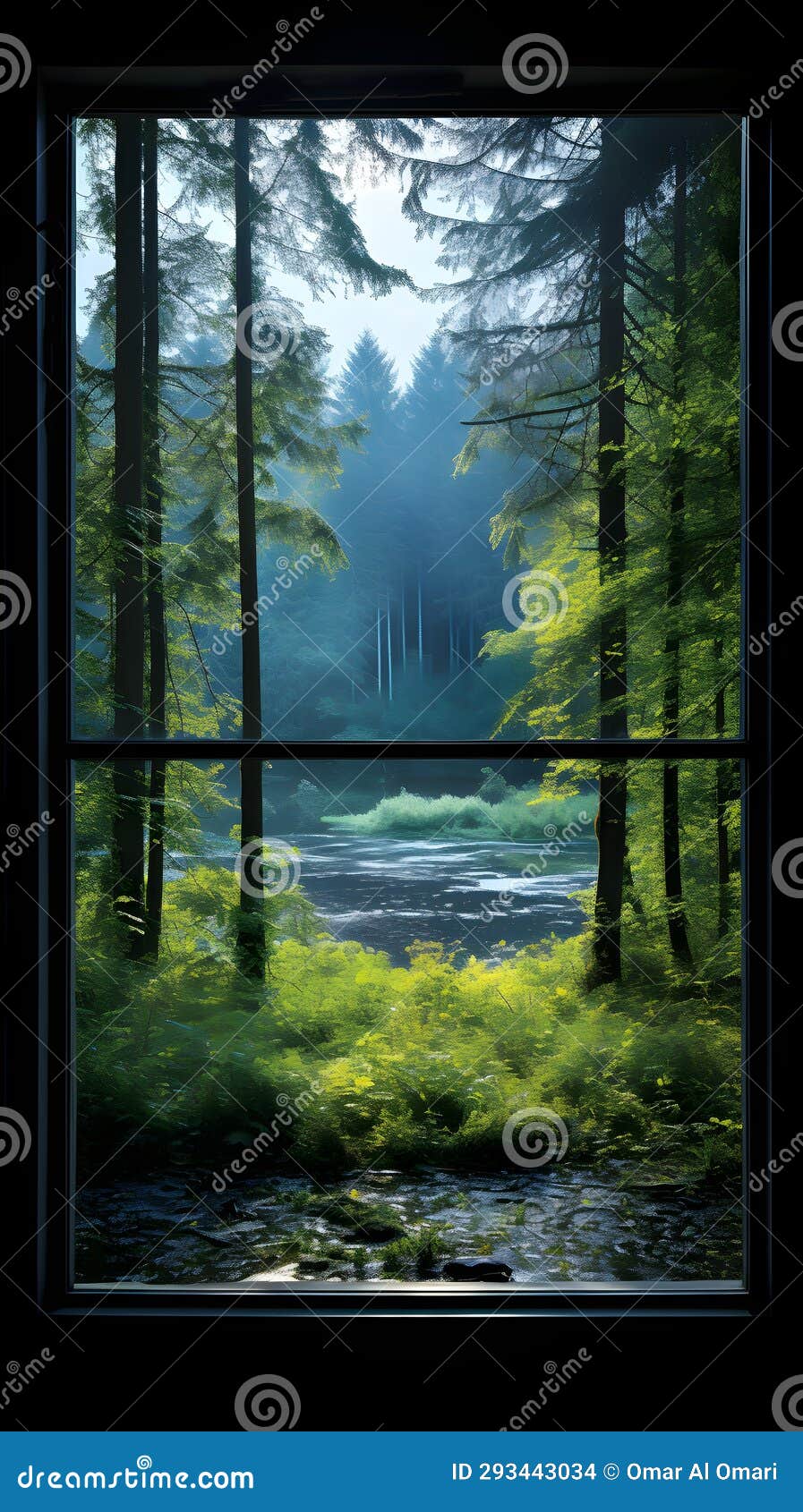 A View of a Forest through a Window.Window View from Metal Window ...