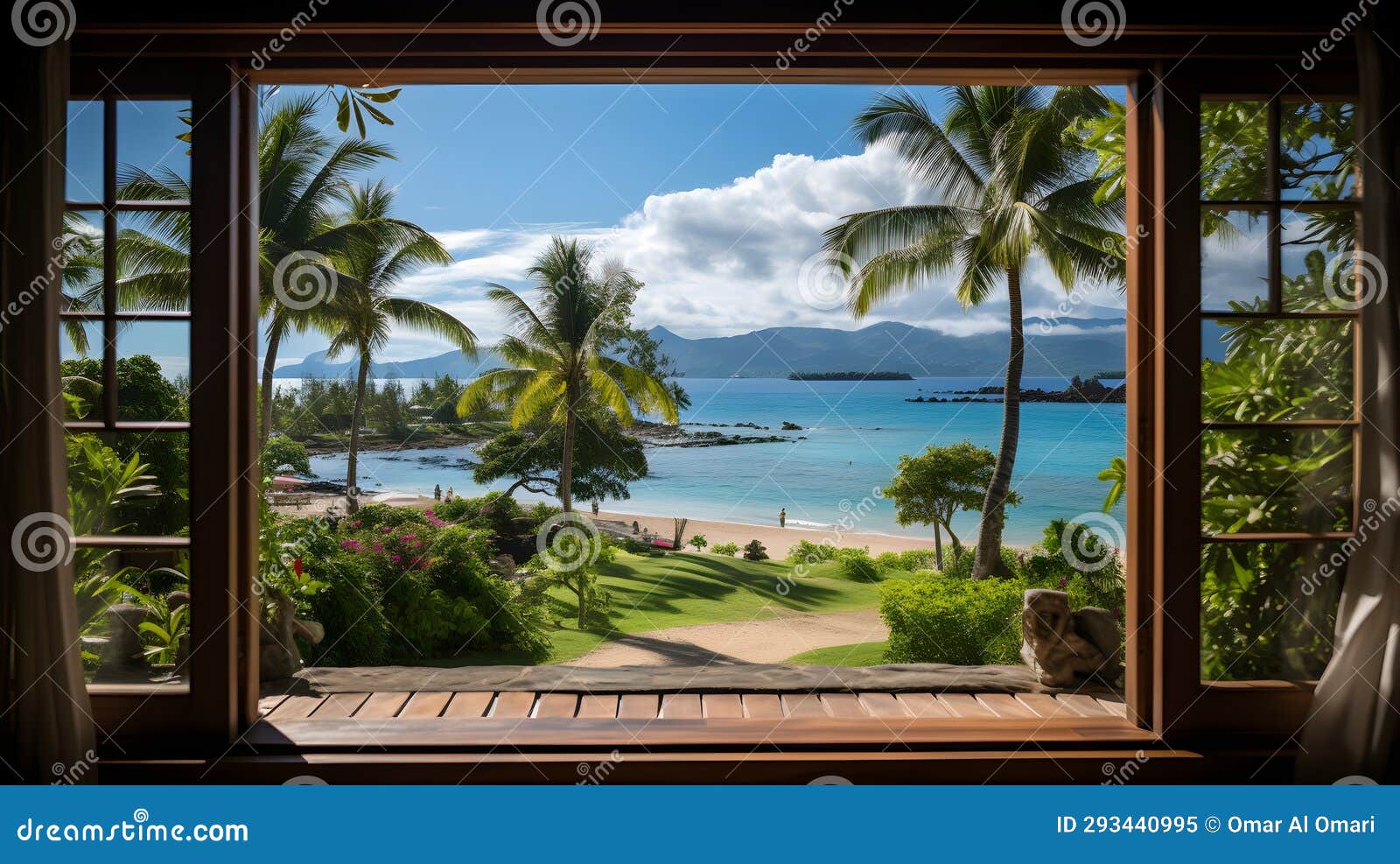 A View of a Tropical Beach from a Window.Window View from Resort Window ...