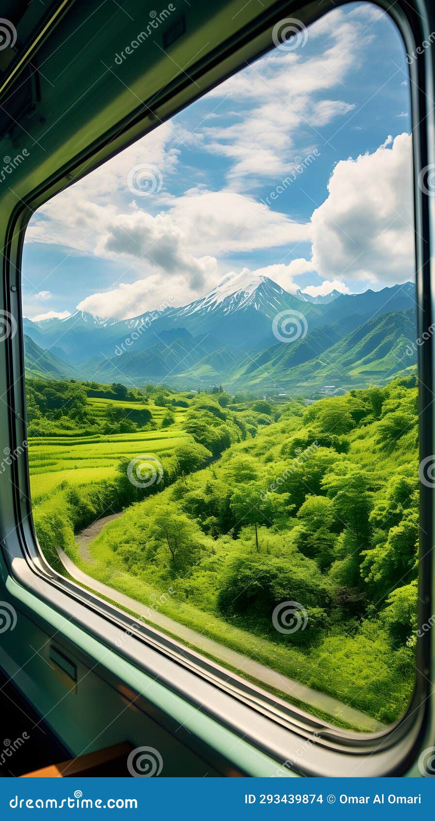 A View of a Green Valley from a Train Window.Window View from Train ...