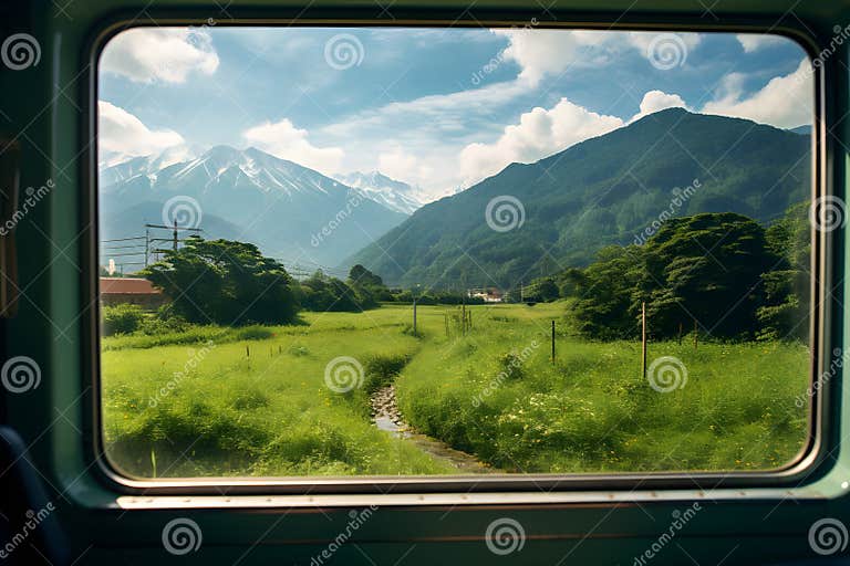 A View of a Mountain Range from a Train Window.Window View from Train ...