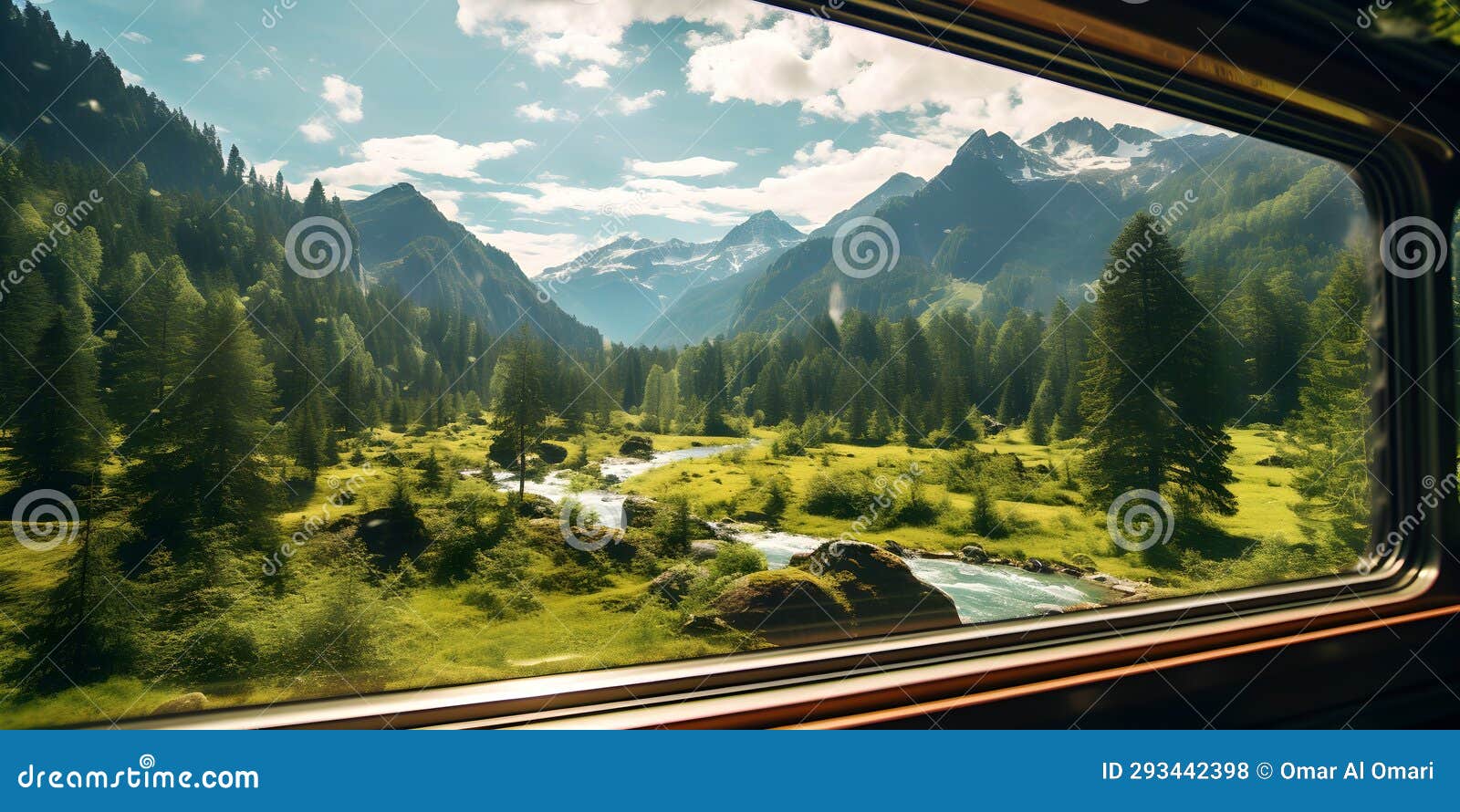 A View of a Mountain Valley from a Train Window.Window View from Train ...