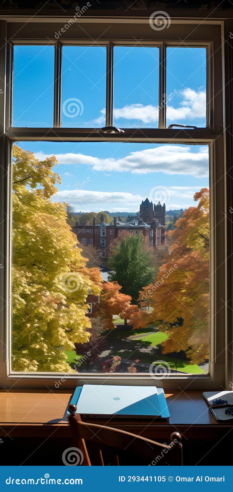 A View of a Campus through a Window.Window View from University Window ...