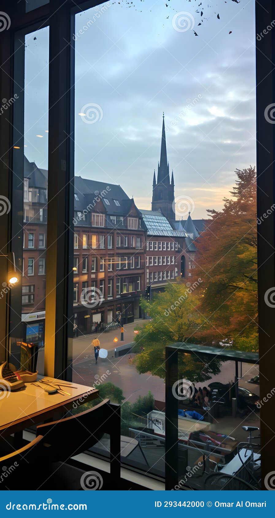 A View of a City from a Large Window.Window View from University Window ...