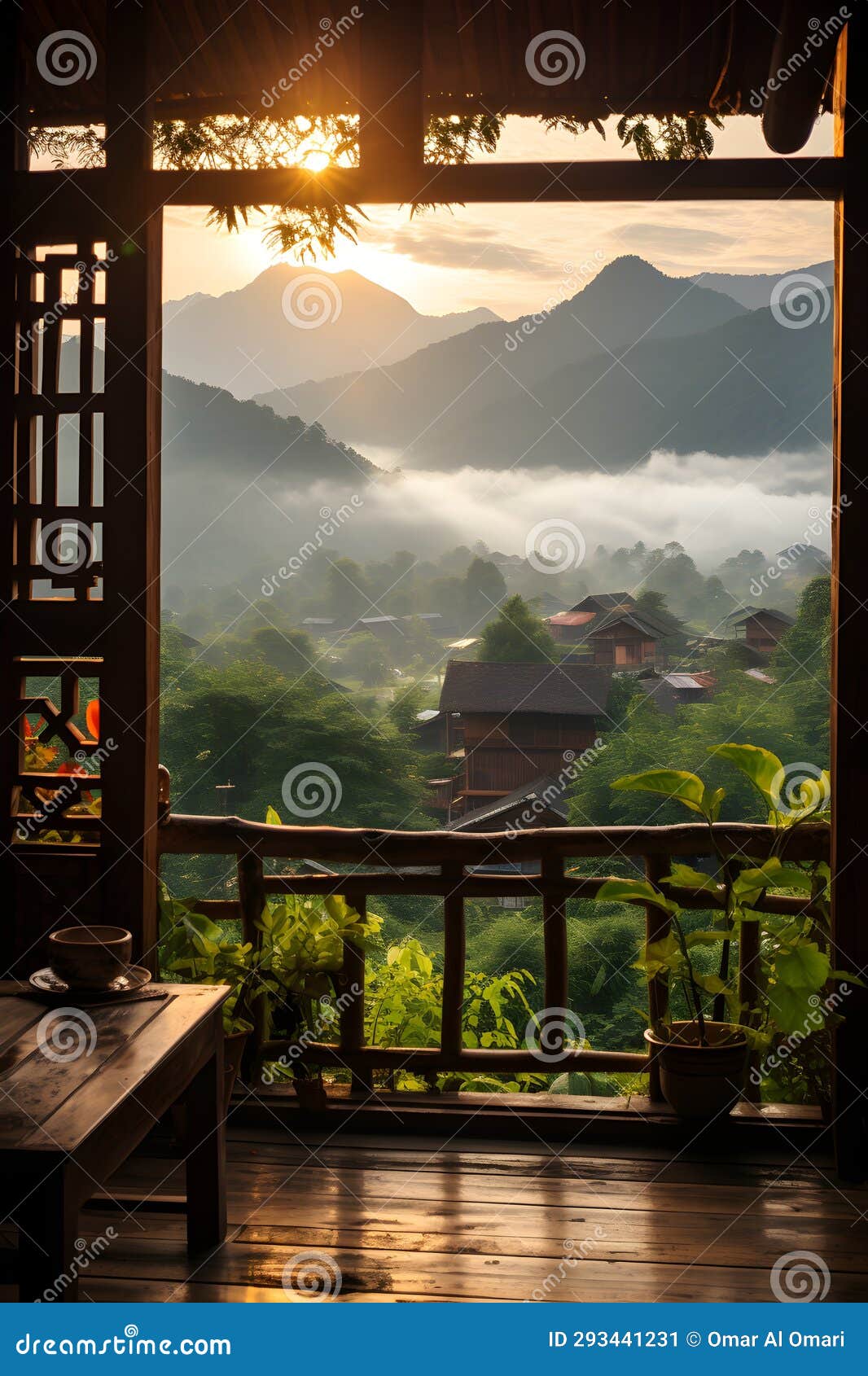 A Balcony with a View of the Mountains.Window View from Wooden Window ...
