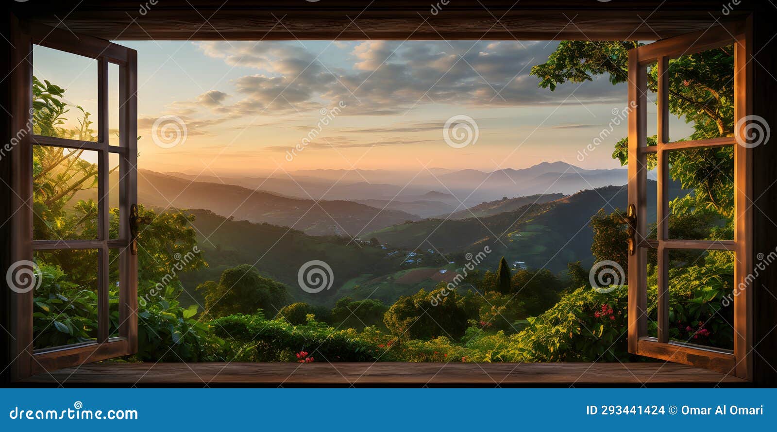 An Open Window with a View of the Mountains.Window View from Wooden ...