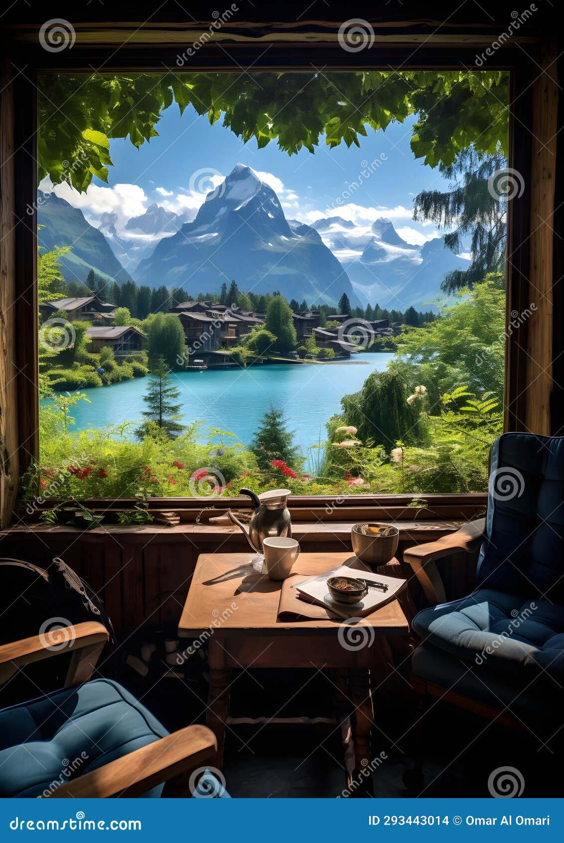A Room with a View of a Lake and Mountains.Window View from Wooden ...