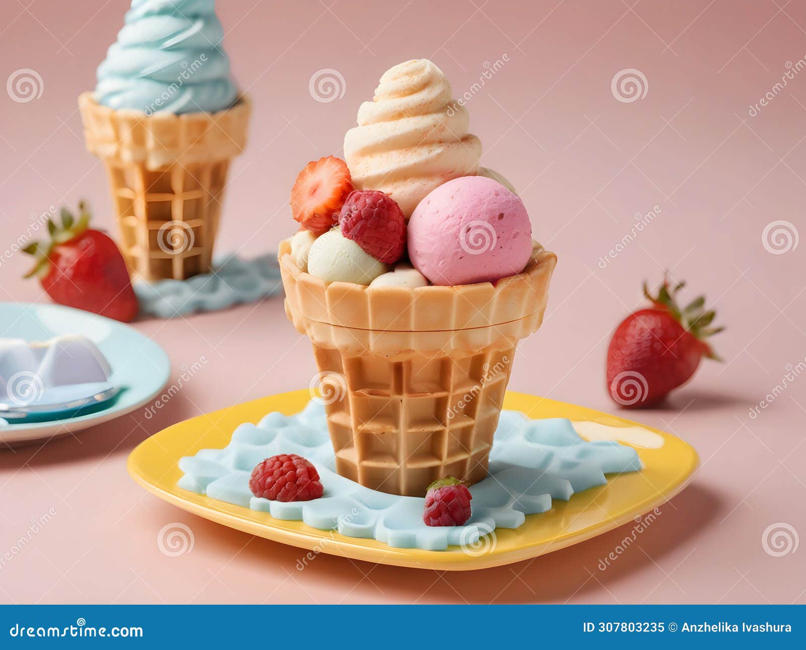 Bright Ice Cream on a Blue Background Stock Illustration - Illustration ...