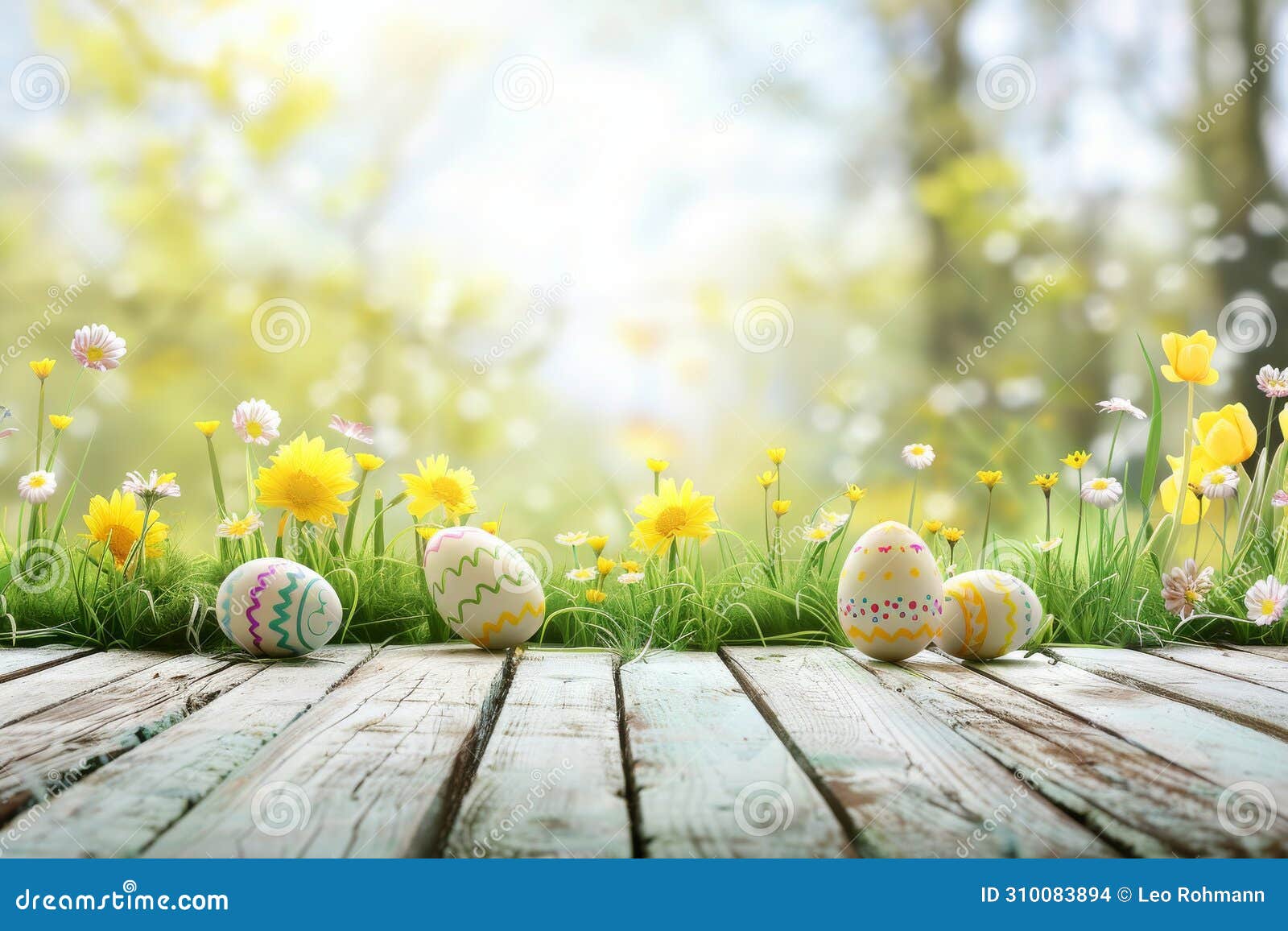 Happy Easter Animated Illustration Eggs Umbrellas Basket. White Render ...