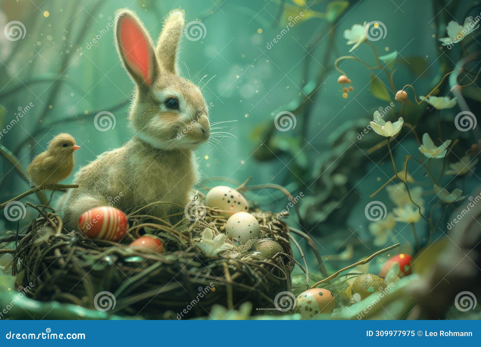 Happy Easter AR Eggs Pastel Sky Blue Basket. White Bunny Tail Bunny ...