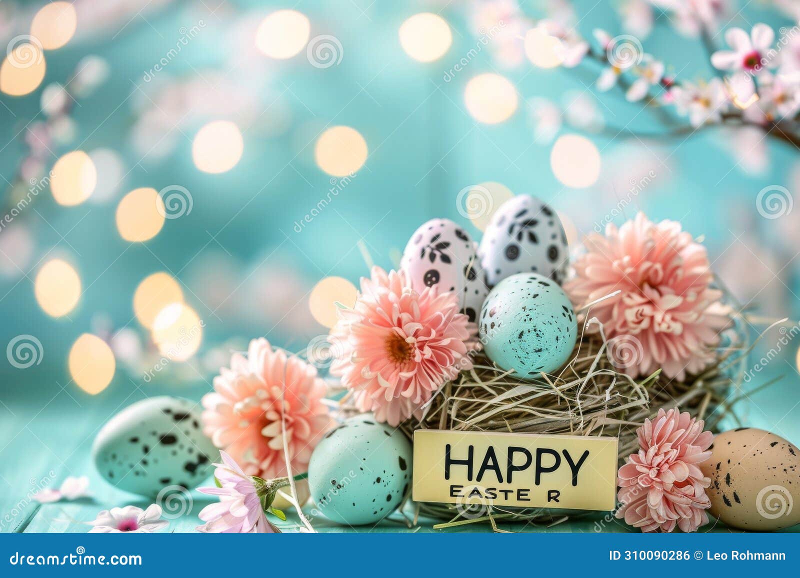 Happy Easter Hand Lettered Eggs Pastel Magenta Pink Basket. White Light ...