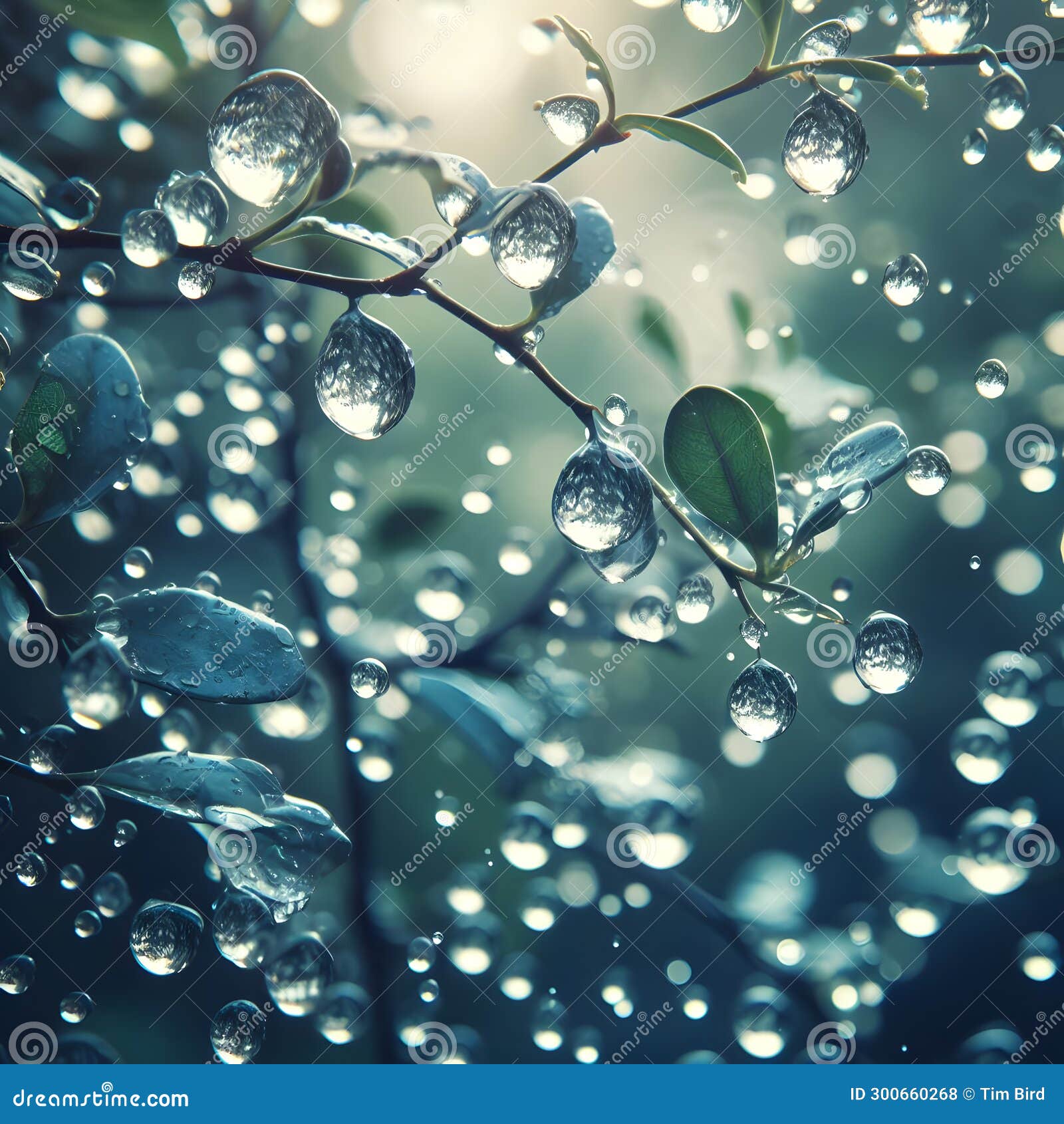 Large Falling Water Drops in Leafy Scene Stock Photo - Image of plant ...