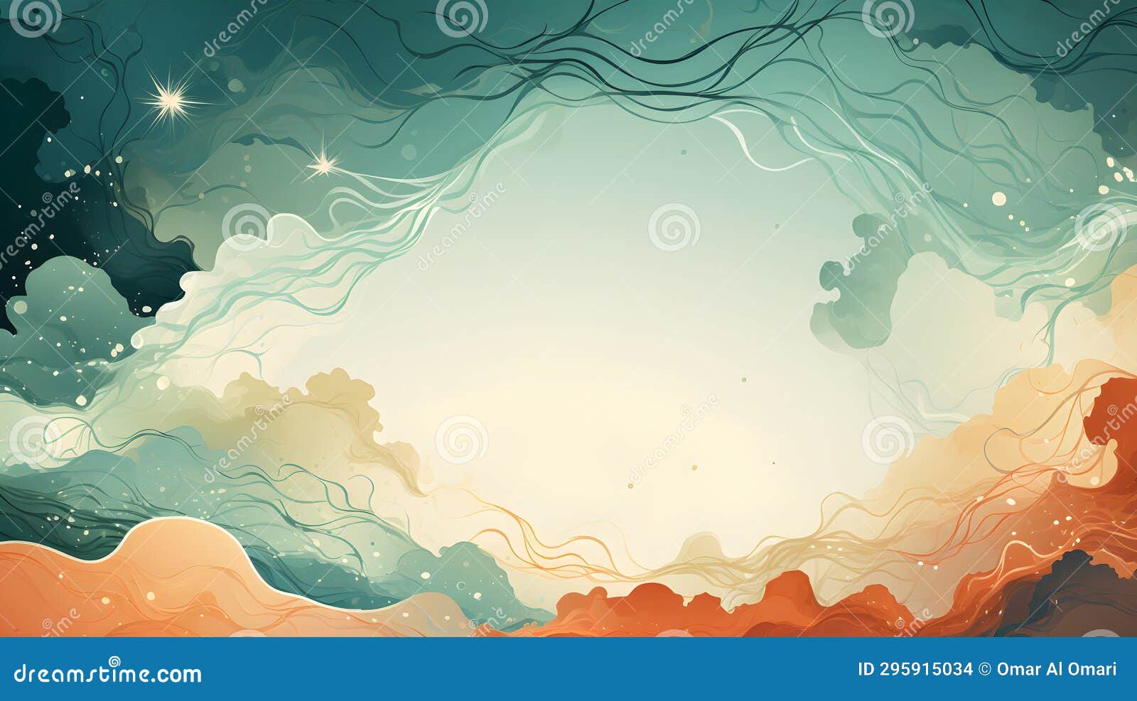 A Painting of a Sky with Stars and Clouds. Abstract Cyan Celestial ...