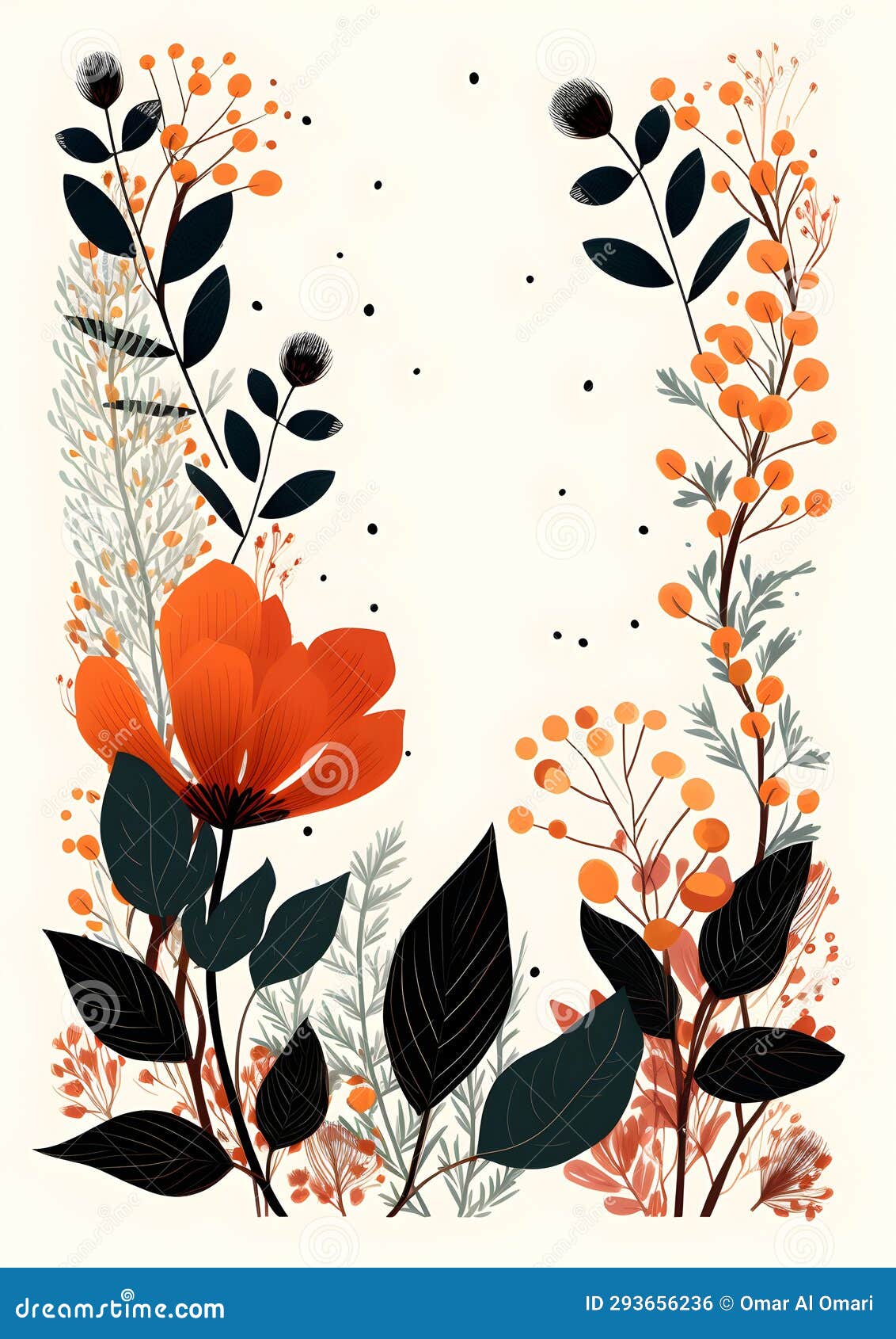 A Picture of Flowers and Leaves on a White Background. Abstract Rust ...