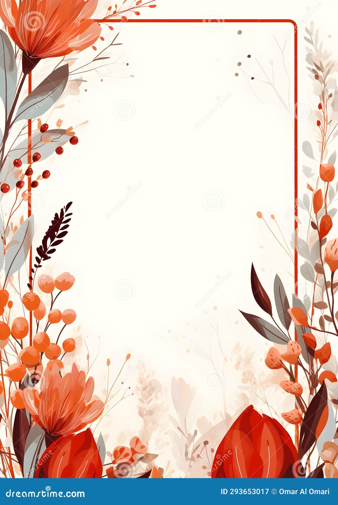 A Picture Frame with Flowers and Leaves on a White Background. Abstract ...