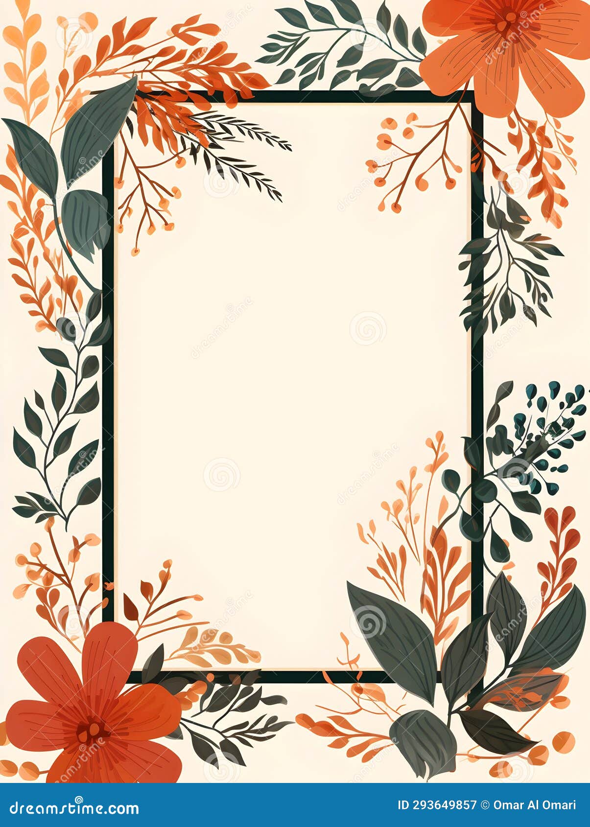 A Square Frame with Flowers and Leaves Around it. Abstract Rust Color ...