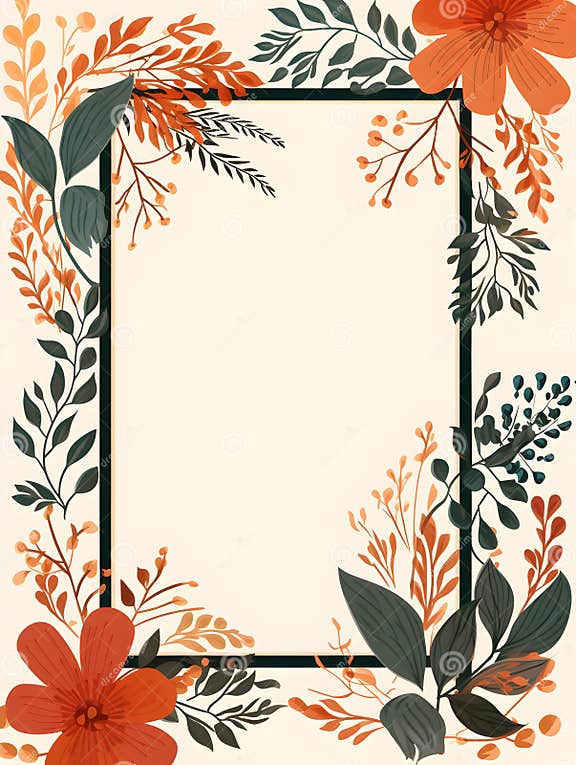 A Square Frame with Flowers and Leaves Around it. Abstract Rust Color ...