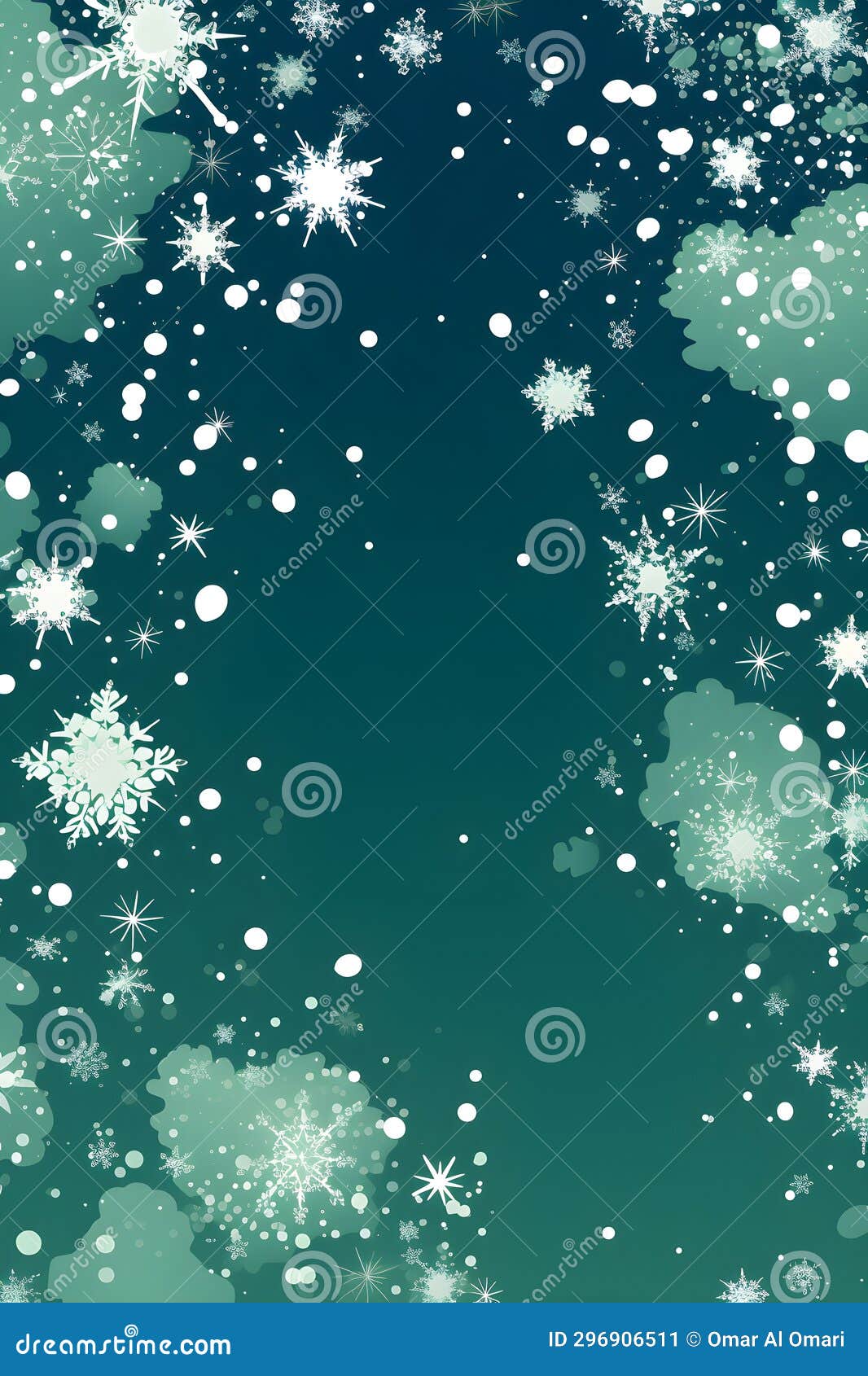 A Green and White Background with Snow Flakes. Abstract Green ...