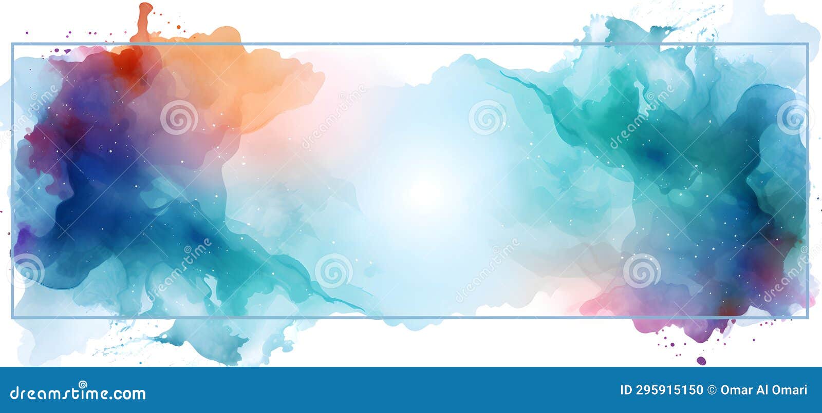 A Watercolor Background with a Blue Rectangle Frame. Abstract Cyan ...