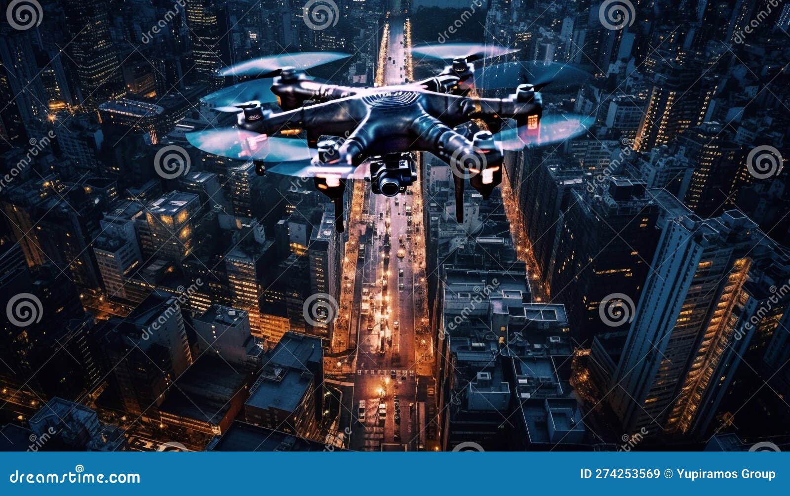 Flying Drones Illuminate Busy City Streets at Night Generated by AI ... Flying Drones Illuminate Busy City Streets at Night Generated by AI ...