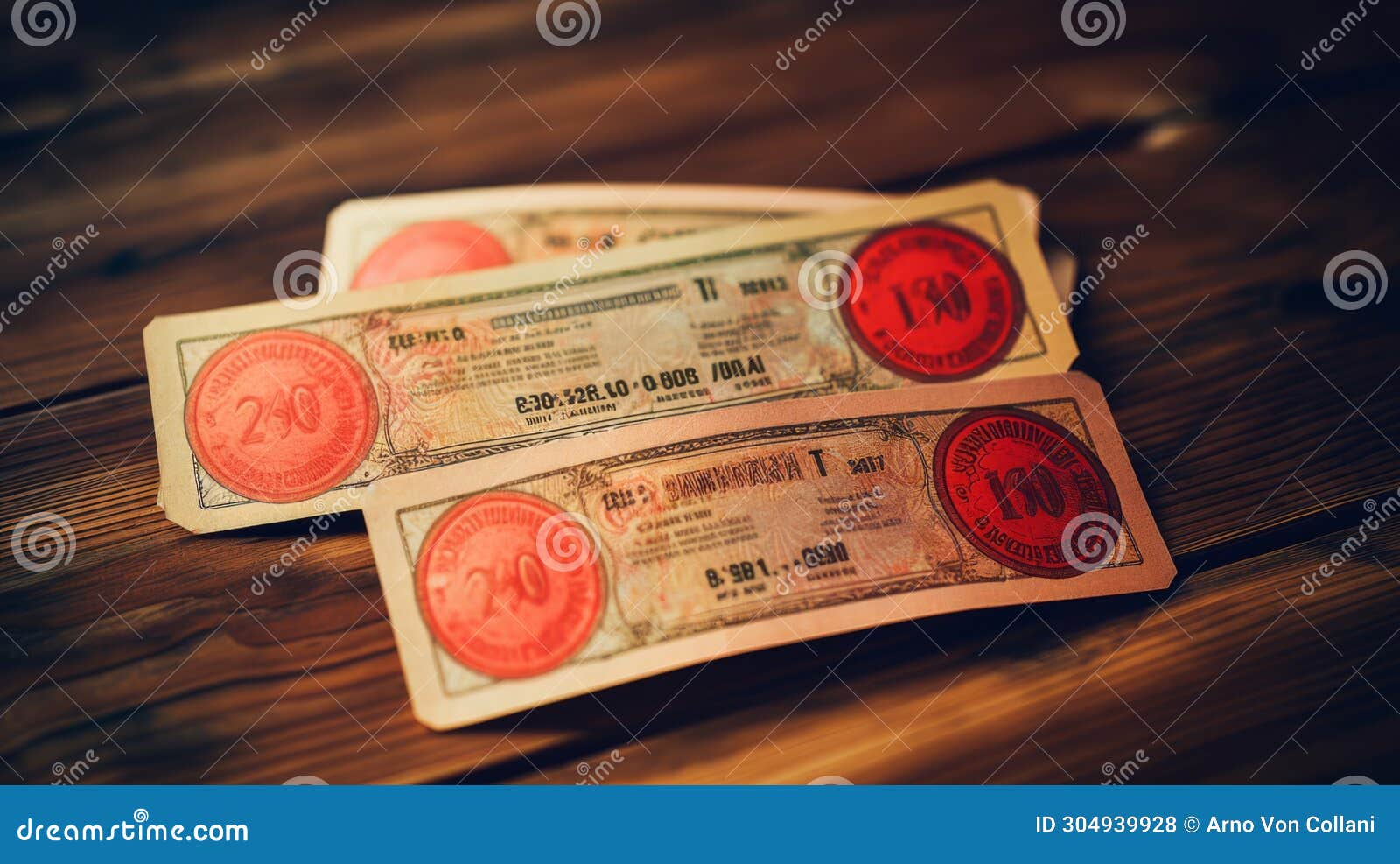 Triad of Destiny: Three Vibrant Raffle Tickets on Wood Stock Photo ...
