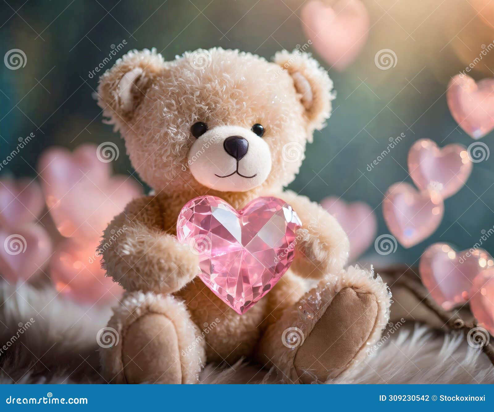 Lovely Teddy Bear Holding Pink Crystal Heart Stock Illustration ...