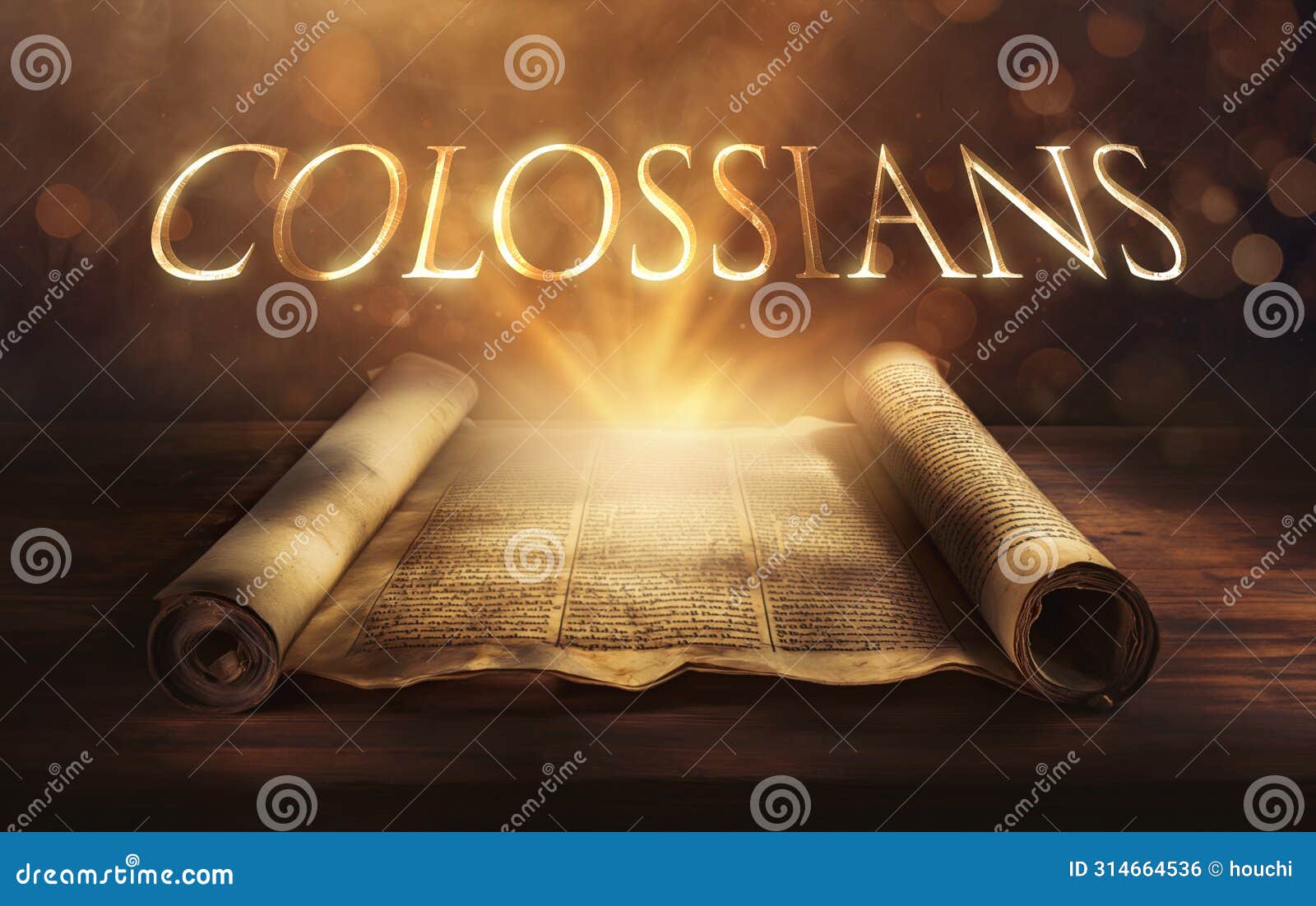 Glowing Open Scroll Parchment Revealing The Book Of The Bible. Book Of ...