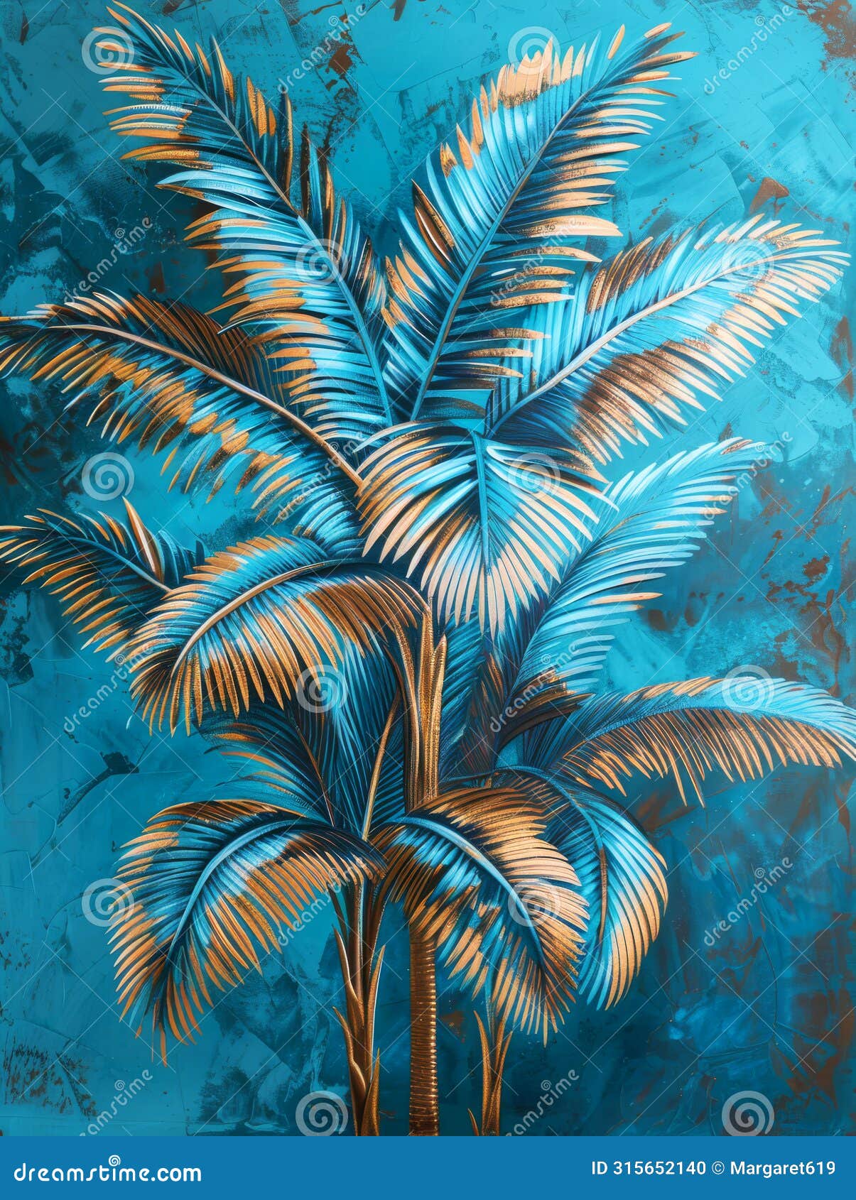 Vintage Turquoise Palm Tree Watercolor Painting. Stock Illustration ...