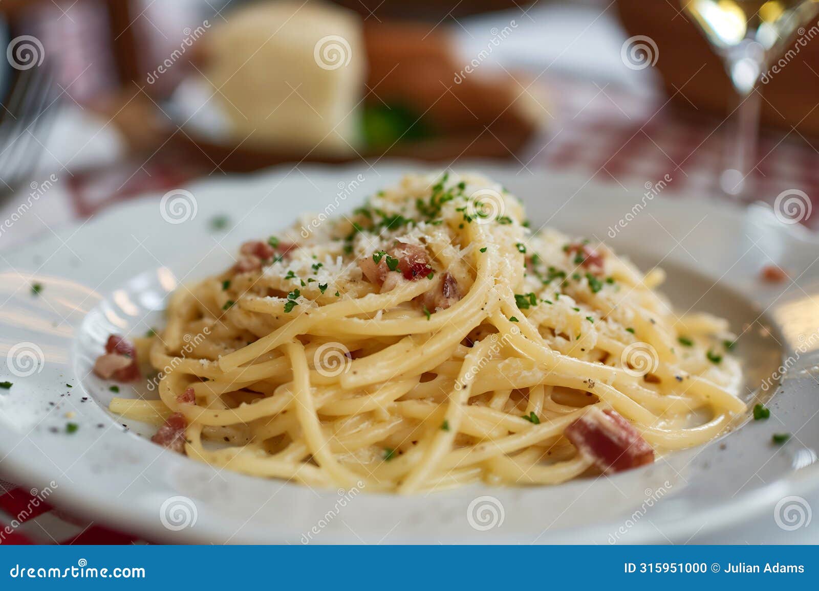 Close-Up Spaghetti Carbonara Served on a Plate in Food Restaurant ...