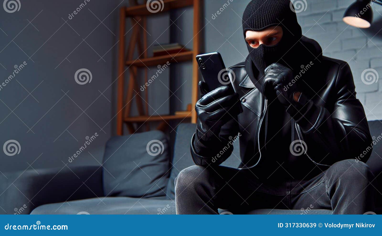 Stealthy Male Cybercriminal in Balaclava and Black Clothes Holding ...